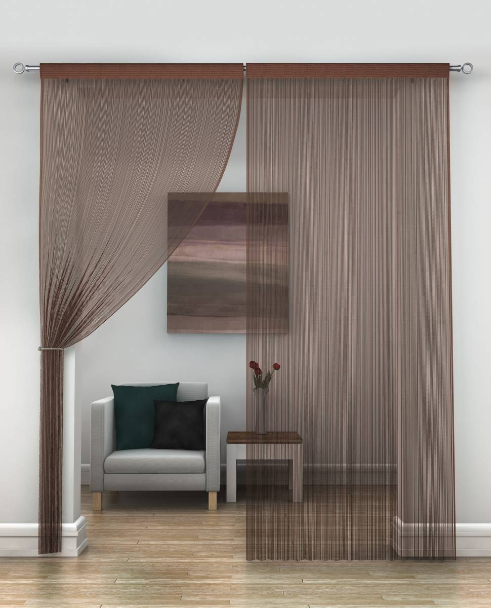 CHOCOLATE STRING PANELS PER PAIR - Net Curtain 2 Curtains
