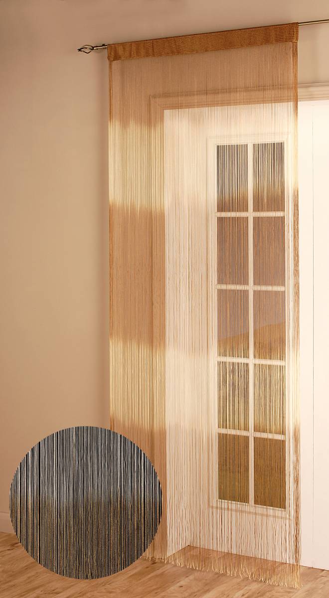 HORIZON GOLD STRING PANEL: 100cm wide - Net Curtain 2 Curtains