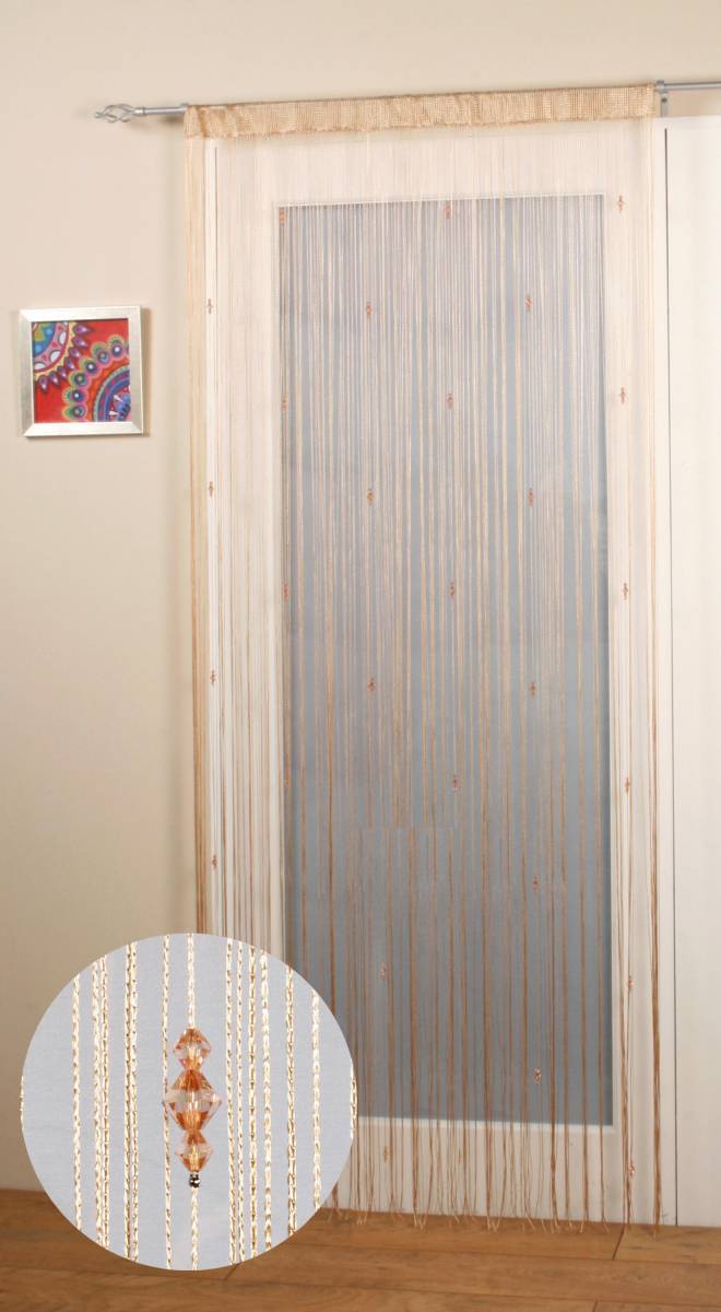 SPARKLE GOLD STRING PANEL:100CM WIDE - Net Curtain 2 Curtains