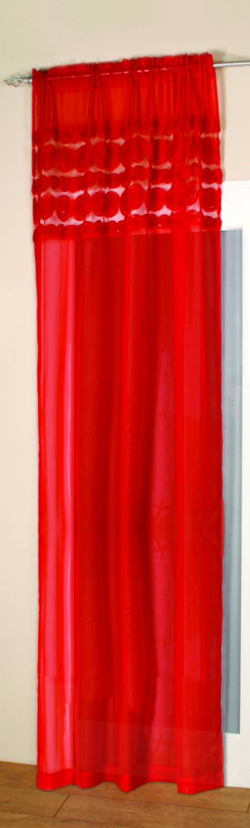 ROSIE RED VOILE PANEL; 140CM WIDE - Net Curtain 2 Curtains